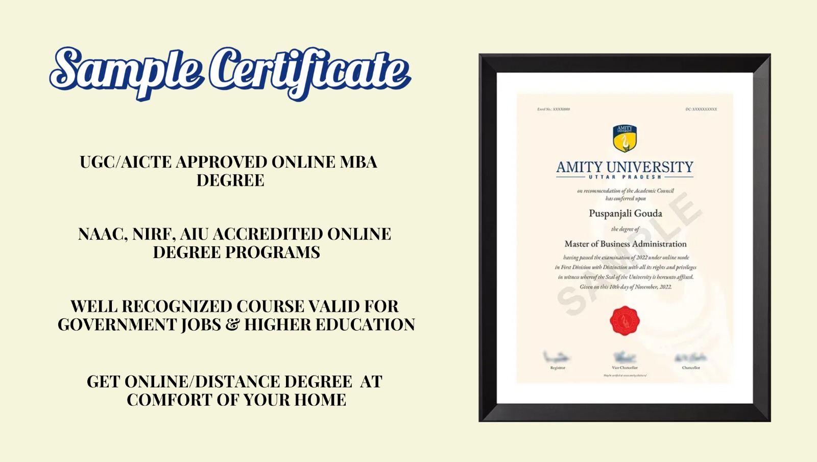 Amity Online MBA 2026 – Specializations, Fees & Admission Highlights